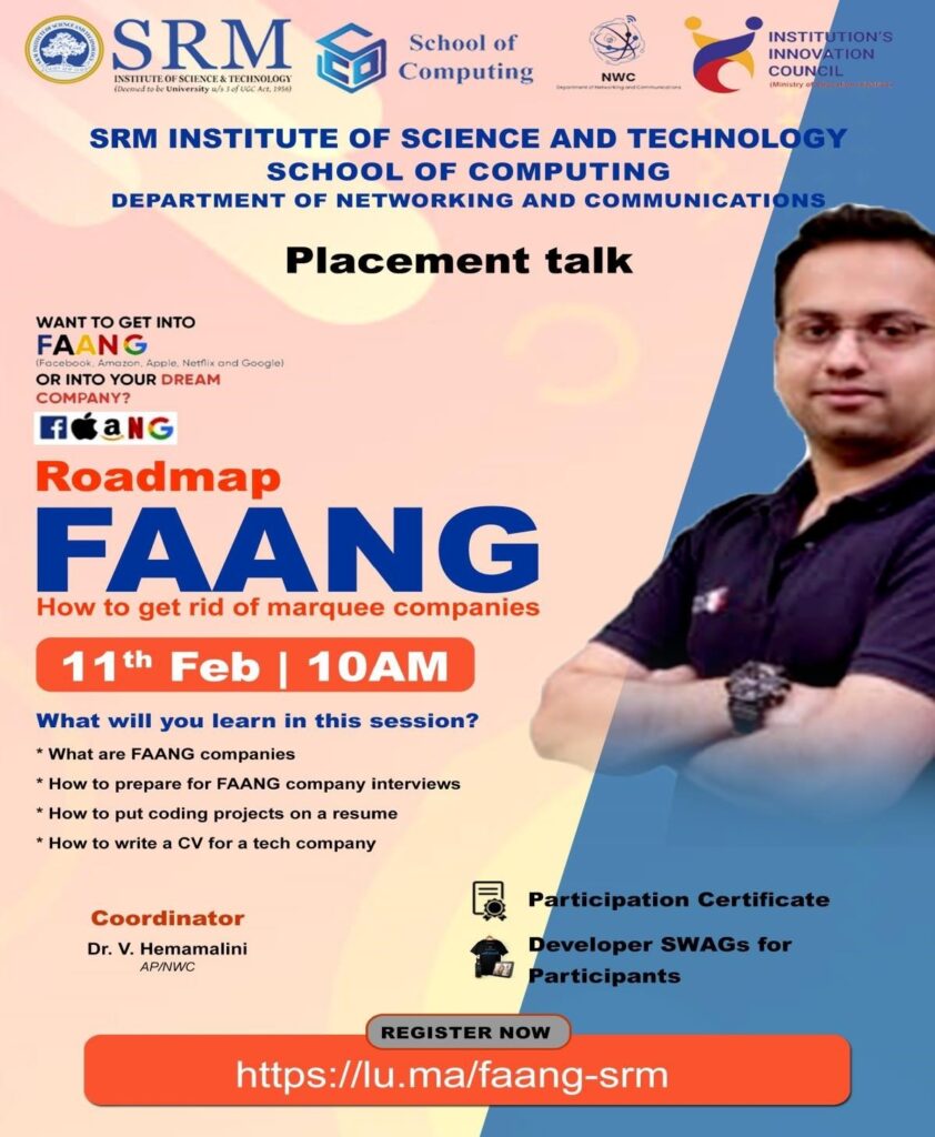 Roadmap to FAANG(Facebook, Amazon, Apple,Netflix, Google) - SRMIST Roadmap to FAANG(Facebook, Amazon, Apple,Netflix, Google) - SRMIST